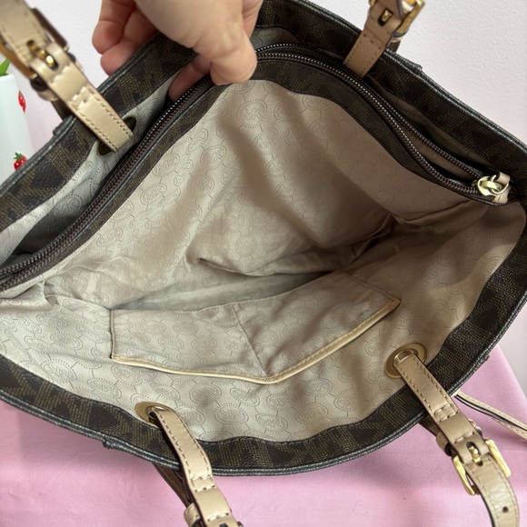 Michael Kors | Bags | Michael Kors Brown Leather Trim Tote Bag With ...